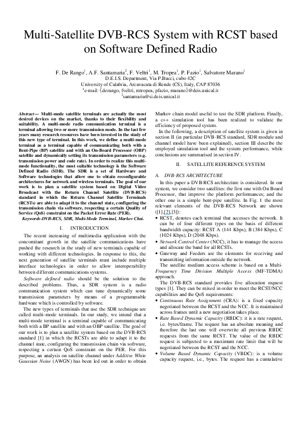 (PDF) Multi-Satellite DVB-RCS System with RCST based on Software Defined Radio