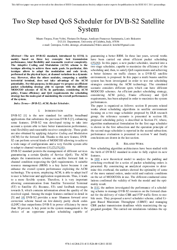 (PDF) DVB-S2, the second generation standard for satellite broadcasting and unicasting ...