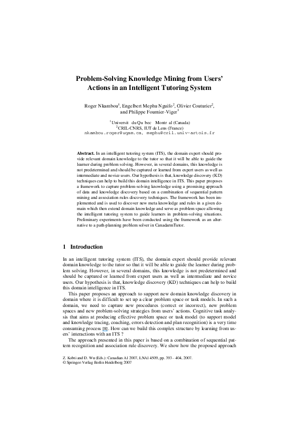 (PDF) Problem-Solving Knowledge Mining from Users' Actions in an Intelligent Tutoring System