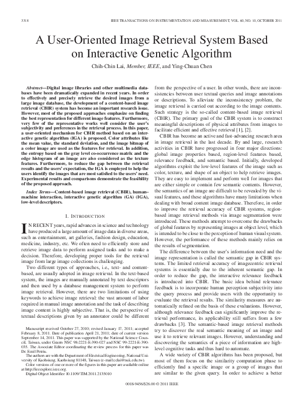 Pdf A User Oriented Image Retrieval System Based On Interactive Genetic Algorithm