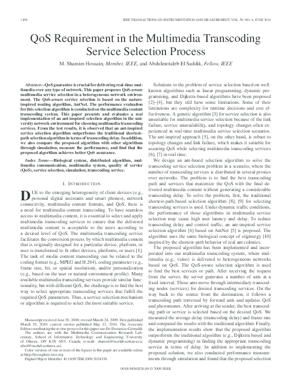 (PDF) QoS Requirement in the Multimedia Transcoding Service Selection Process