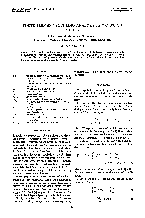 (PDF) Finite element buckling analysis of sandwich shells