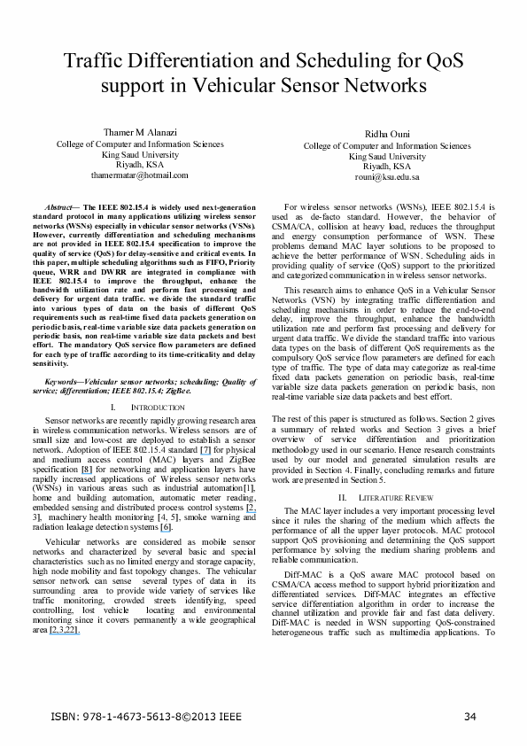 Pdf Traffic Differentiation And Scheduling For Qos Support In Vehicular Sensor Networks