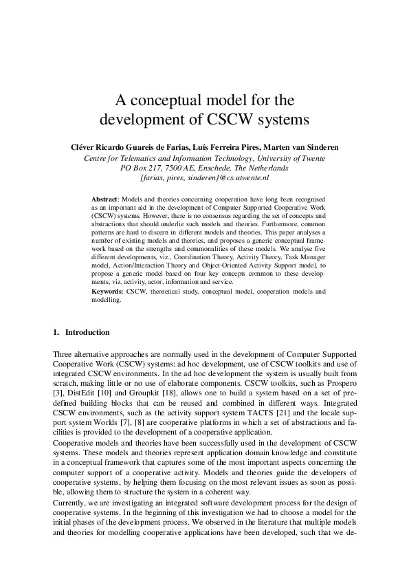 (PDF) A conceptual model for the development of CSCW systems