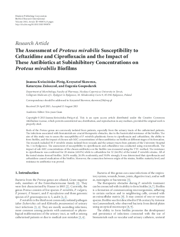 (PDF) The Assessment of Proteus mirabilis Susceptibility to Ceftazidime ...