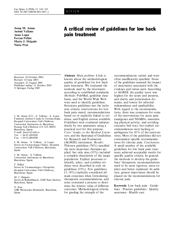 (PDF) A critical review of guidelines for low back pain treatment