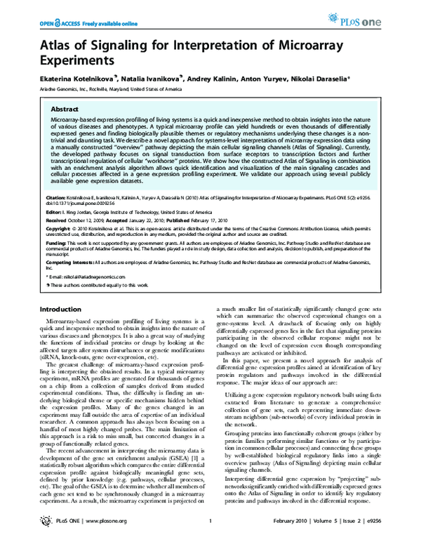 (PDF) Atlas of Signaling for Interpretation of Microarray Experiments