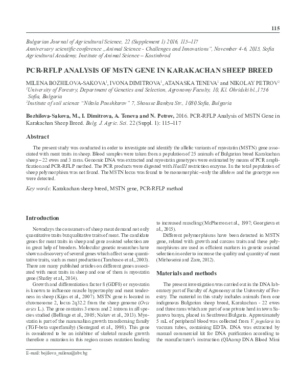 (PDF) PCR-RFLP analysis of MSTN gene in Karakachan sheep breed