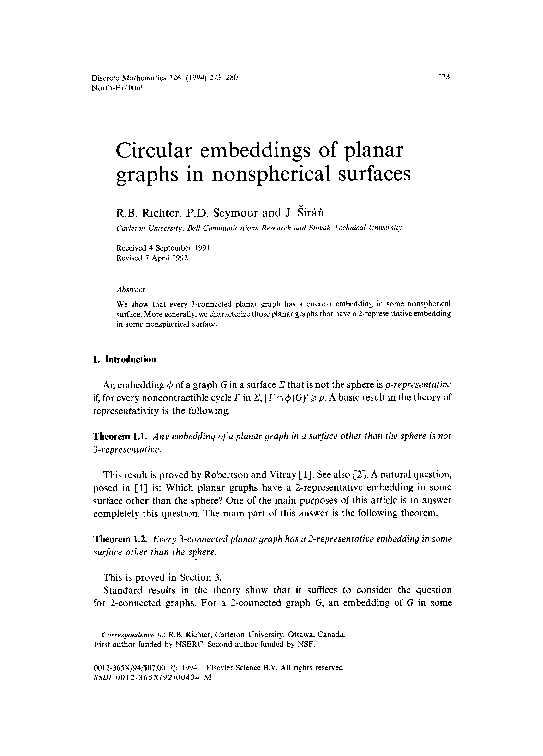 (PDF) Circular embeddings of planar graphs in nonspherical surfaces