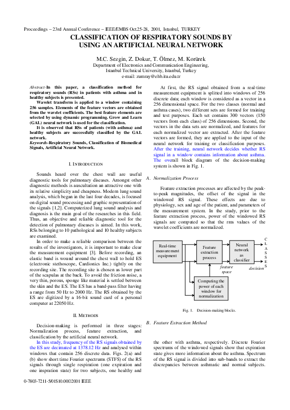 Pdf Classification Of Respiratory Sounds By Using An Artificial Neural Network