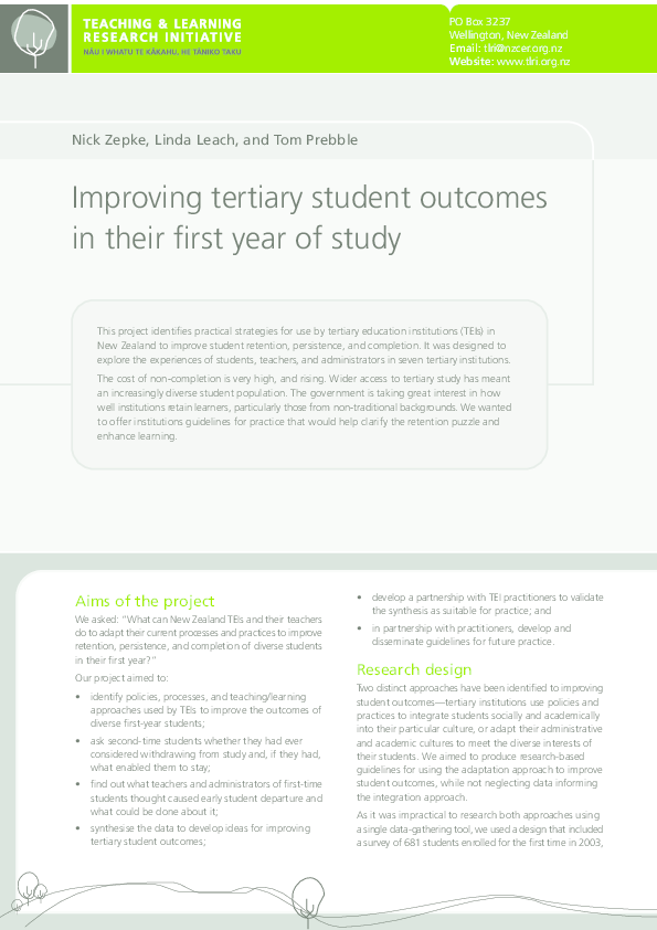 (PDF) Improving tertiary student outcomes in the first year of study
