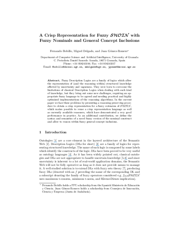 Pdf A Crisp Representation For Fuzzy Cal Shoin With Fuzzy Nominals And General Concept 