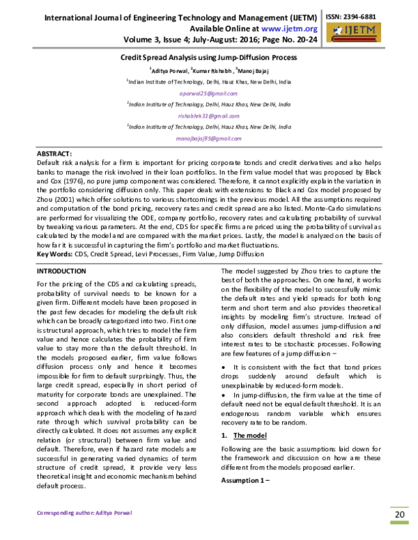 (PDF) Credit Spread Analysis using Jump-Diffusion Process