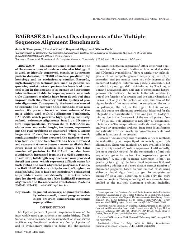 Pdf Balibase 30 Latest Developments Of The Multiple Sequence Alignment Benchmark