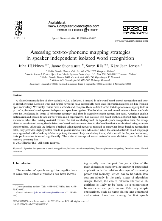 (PDF) Assessing text-to-phoneme mapping strategies in speaker independent isolated word recognition