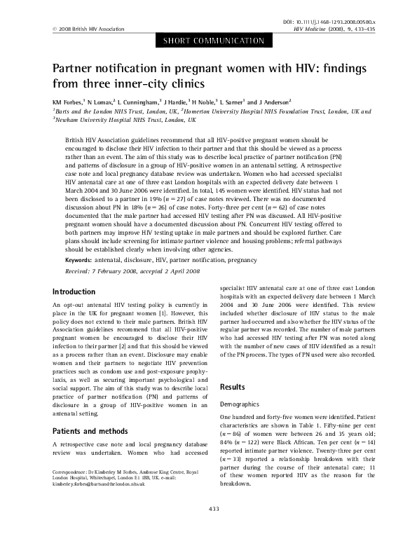 (PDF) Partner notification in pregnant women with HIV: findings from ...