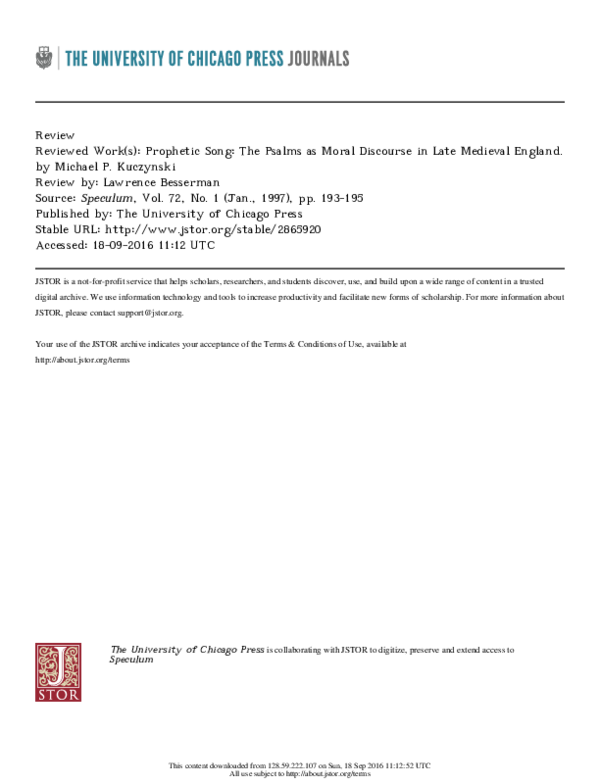 (PDF) Rev. of Michael P. Kuczynski, , Middle Ages Series (Philadelphia ...