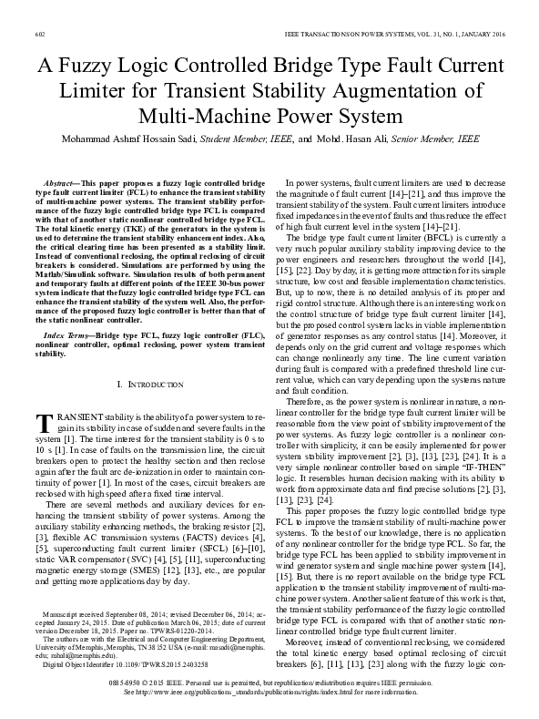 (PDF) A Fuzzy Logic Controlled Bridge Type Fault Current Limiter for Transient Stability ...