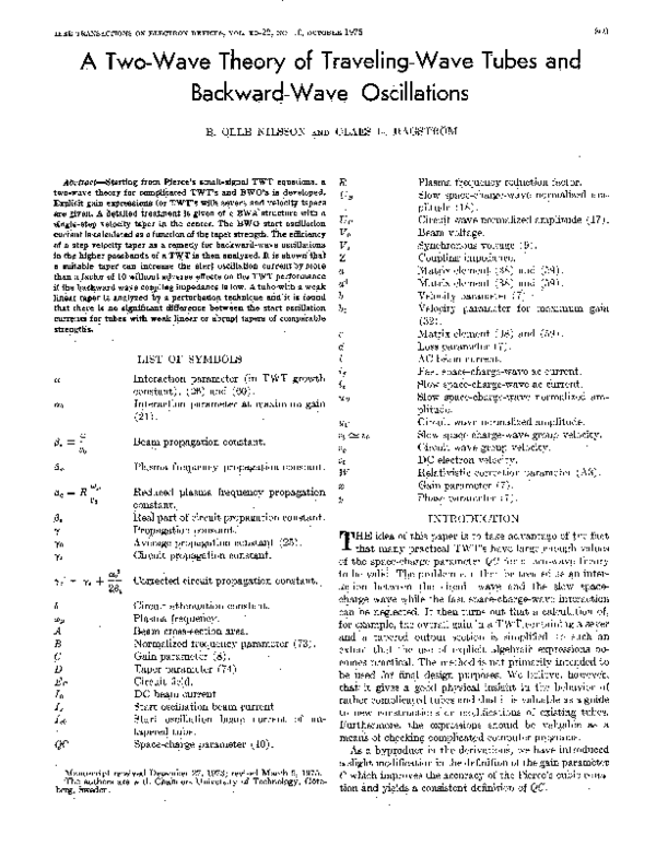 (PDF) A two-wave theory of traveling-wave tubes and backward-wave oscillations