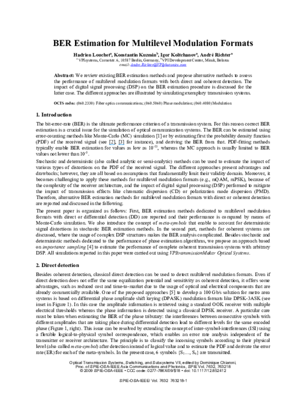 (PDF) BER estimation for multilevel modulation formats