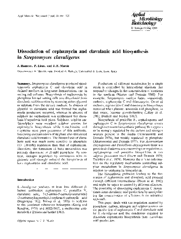 (PDF) Dissociation of cephamycin and clavulanic acid biosynthesis in ...