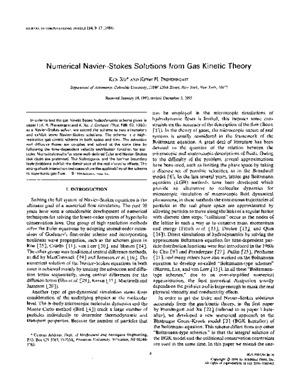 (PDF) Numerical Navier-Stokes Solutions from Gas Kinetic Theory