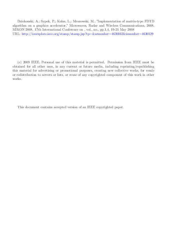 Pdf Implementation Of Matrix Type Fdtd Algorithm On A Graphics Accelerator