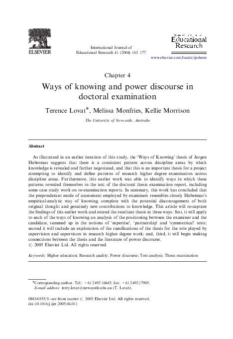 (PDF) Ways of knowing and power discourse in doctoral examination