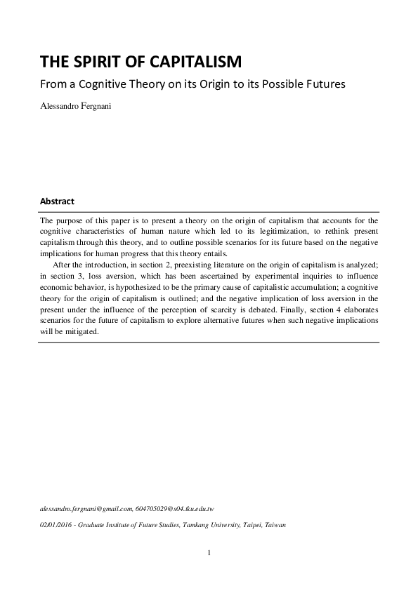 (PDF) The Spirit of Capitalism: From a Cognitive Theory on its Origin ...