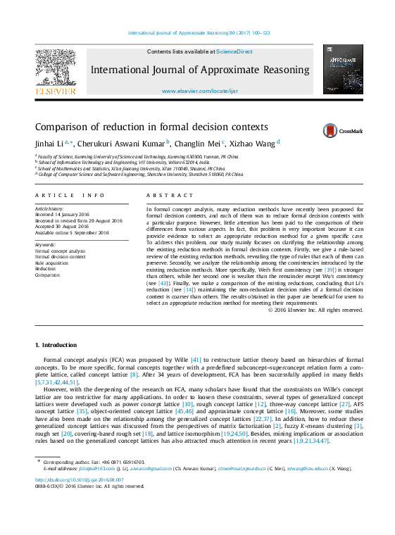 (PDF) Comparison of reduction in formal decision contexts