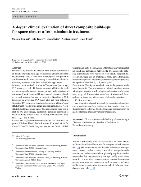 (PDF) A 4-year clinical evaluation of direct composite build-ups for ...