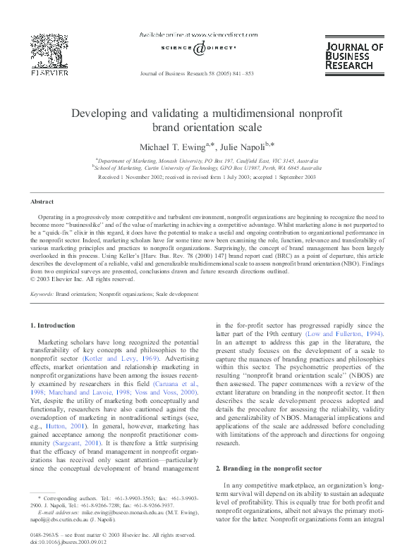 (PDF) Developing and validating a multidimensional nonprofit brand orientation scale