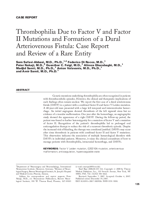 (PDF) Thrombophilia Due to Factor V and Factor II Mutations and ...