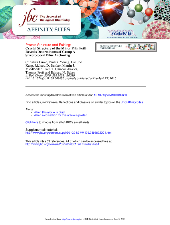 (PDF) Crystal Structure of the Minor Pilin FctB Reveals Determinants of ...