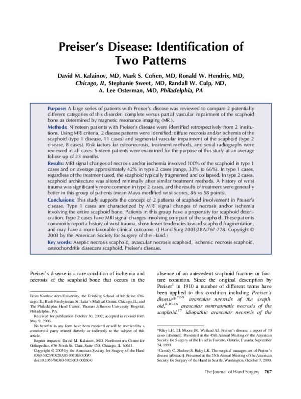 (PDF) Preiser’s disease: identification of two patterns