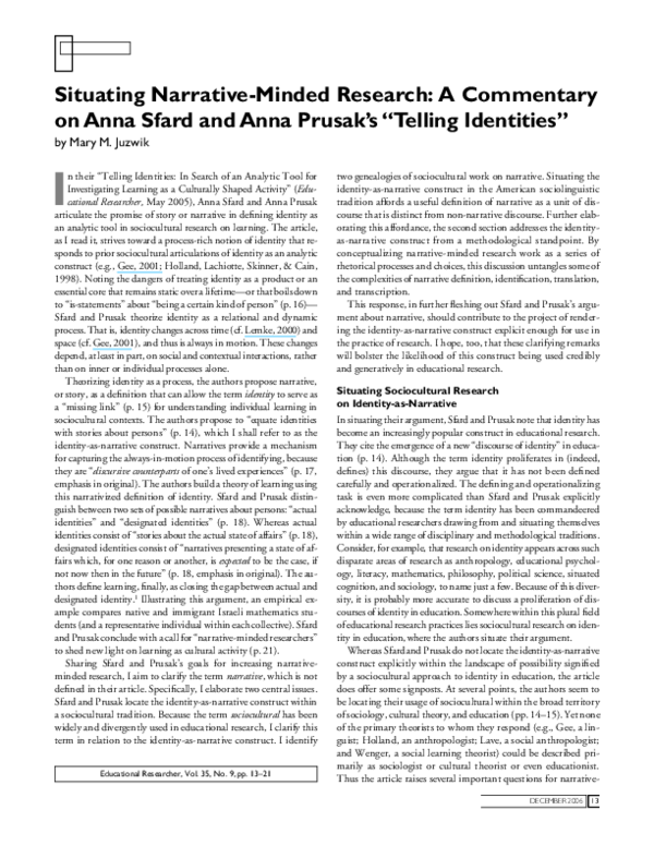 (PDF) Situating Narrative-Minded Research: A Commentary on Anna Sfard ...