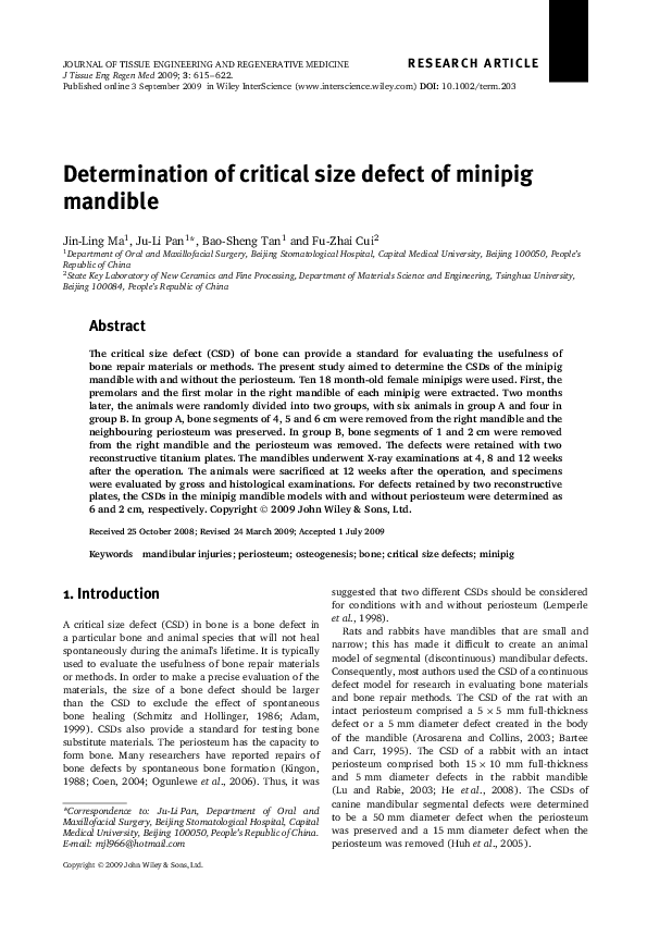 (PDF) Determination of critical size defect of minipig mandible