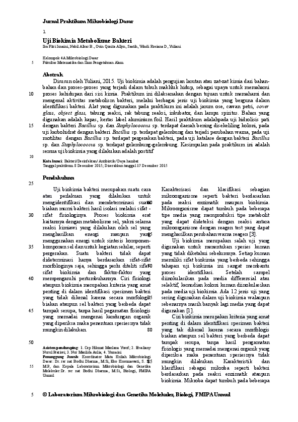 Doc Uji Biokimia Metabolisme Bakteri Pendahuluan