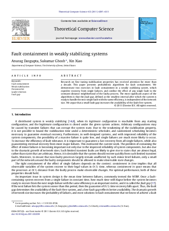 (PDF) Fault containment in weakly stabilizing systems
