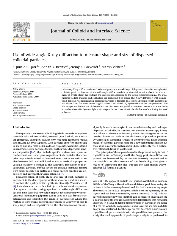 (PDF) Use of wide-angle X-ray diffraction to measure shape and size of ...