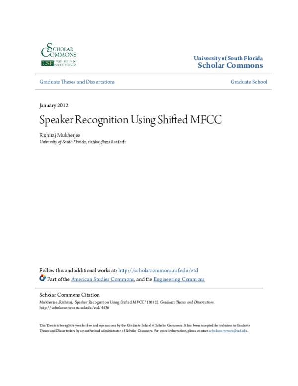 Pdf Speaker Recognition Using Shifted Mfcc