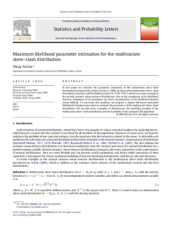 Pdf Maximum Likelihood Parameter Estimation For The Multivariate Skew