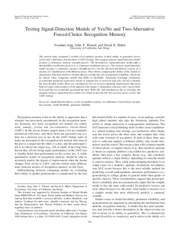 (PDF) Testing Signal-Detection Models of Yes/No and Two-Alternative ...