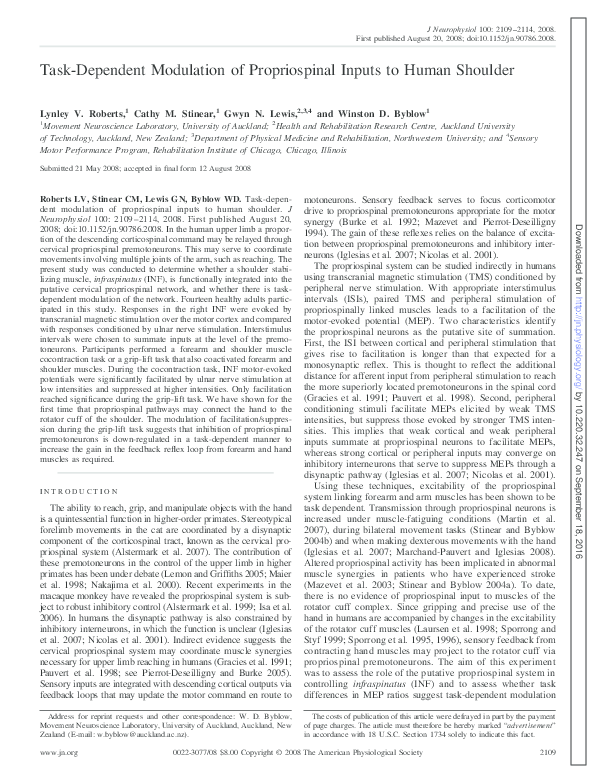 (PDF) Task-Dependent Modulation of Propriospinal Inputs to Human Shoulder