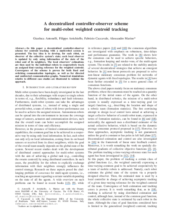 Pdf A Decentralized Controller Observer Scheme For Multi Robot Weighted Centroid Tracking