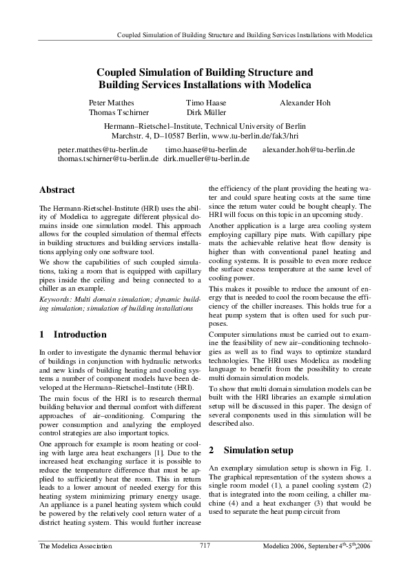(PDF) Coupled simulation of building structure and building services installations with Modelica