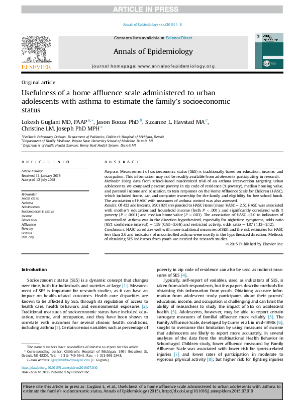 (PDF) Usefulness of a home affluence scale administered to urban ...