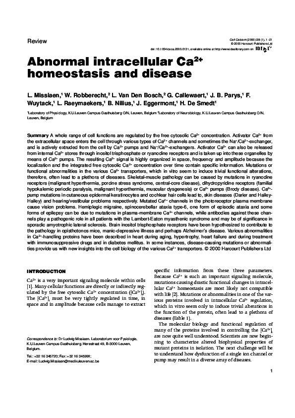 (PDF) Abnormal intracellular Ca 2+homeostasis and disease