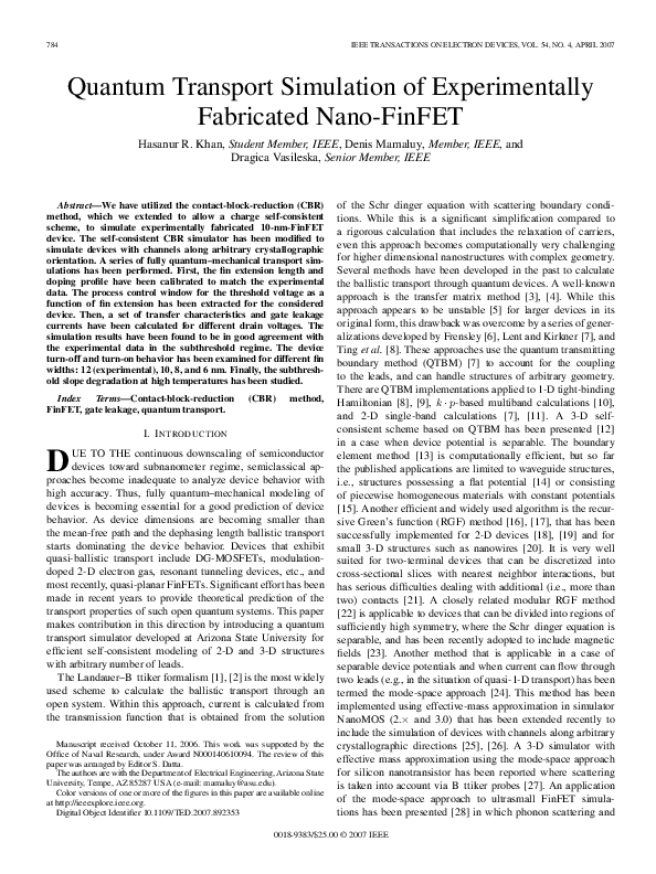 (PDF) Quantum Transport Simulations of Nano-FinFET Devices