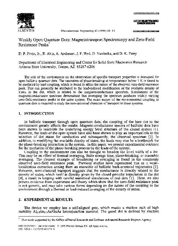 (PDF) Weakly open quantum dots: Magnetotransport spectroscopy and zero-field resistance peaks